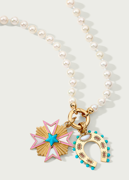 14K Gold Mother of Pearl Turquoise & Enamel Emmeline Charm | Ellie Mae ...